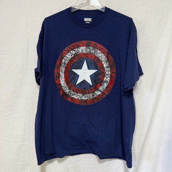 Marvel | Shirts | Captain America Mens Shirt Xxl 2xl Blue Logo Graphic ...